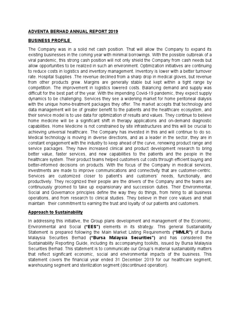 Adventa Berhad Annual Report 2019 | PDF | Credit Risk | Credit