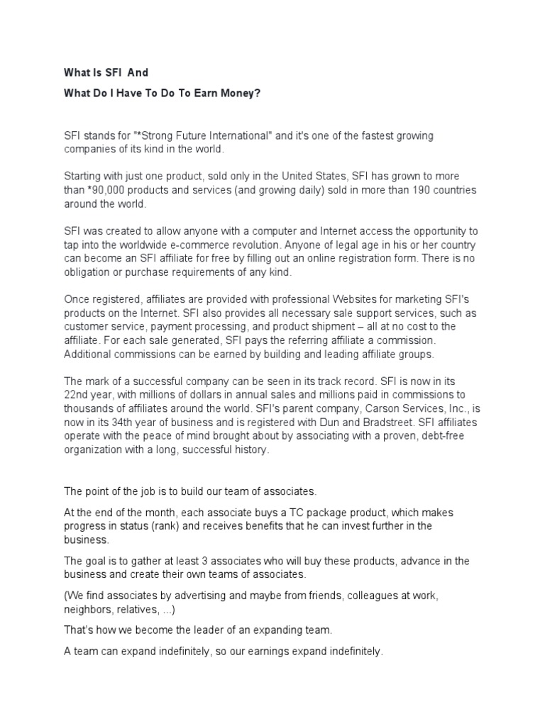 What Is SFI and What Do I Have To Do To Earn Money? | PDF | E Commerce ...