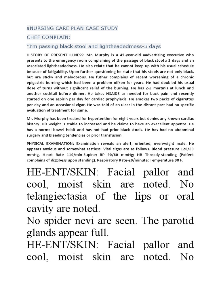 Nursing Care Plan Case Study | PDF | Abdomen | Diseases And Disorders