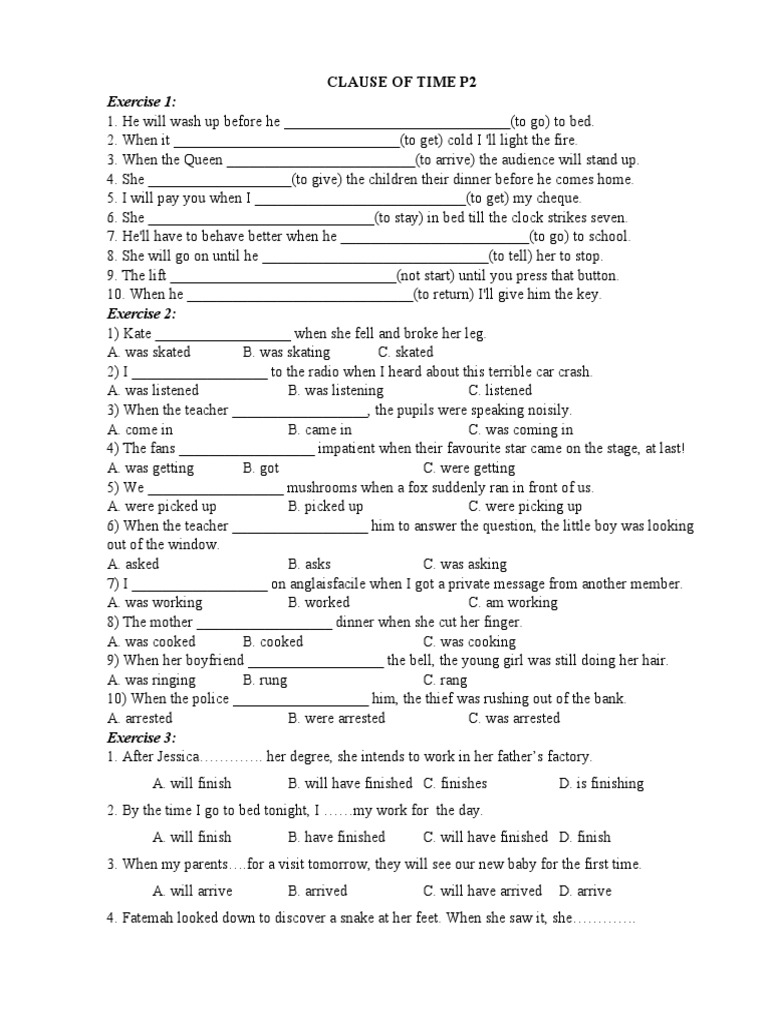 Exercise 1:: Clause of Time P2 | PDF