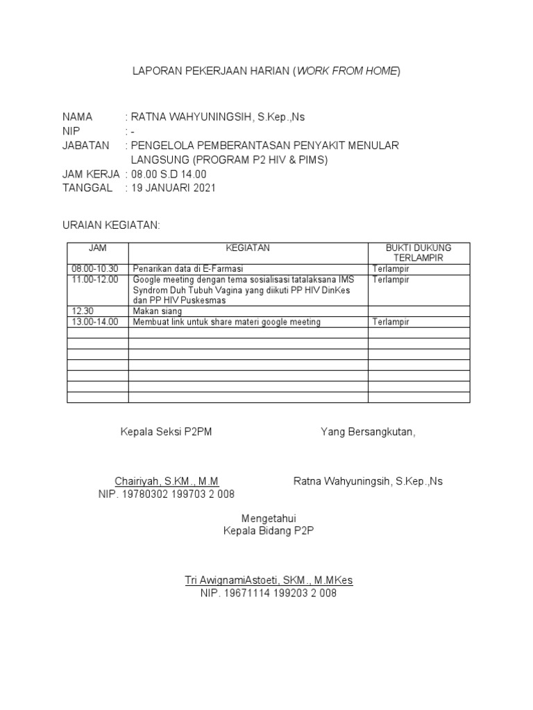 Laporan Pekerjaan Harian WFH | PDF