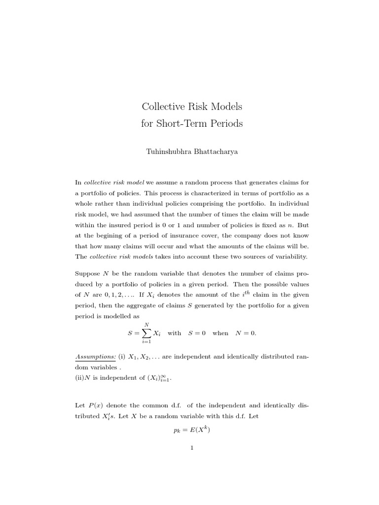 Collective Risk Models Short Term Periods | PDF | Poisson Distribution ...