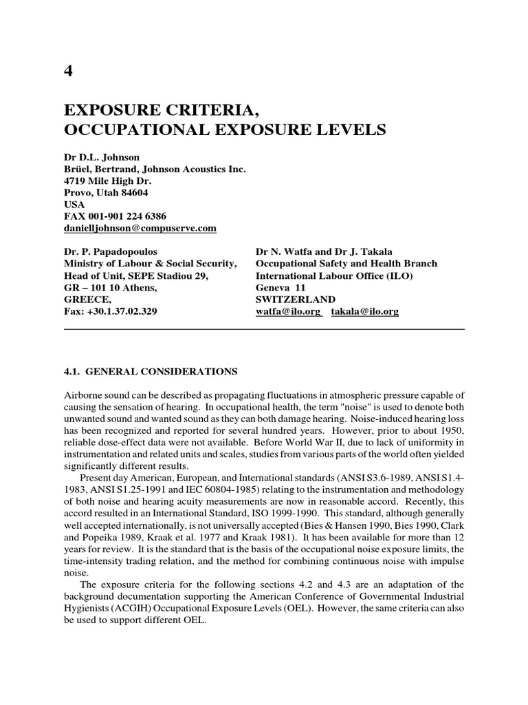 4 Exposure Criteria, Occupational Exposure Levels | PDF | Noise ...