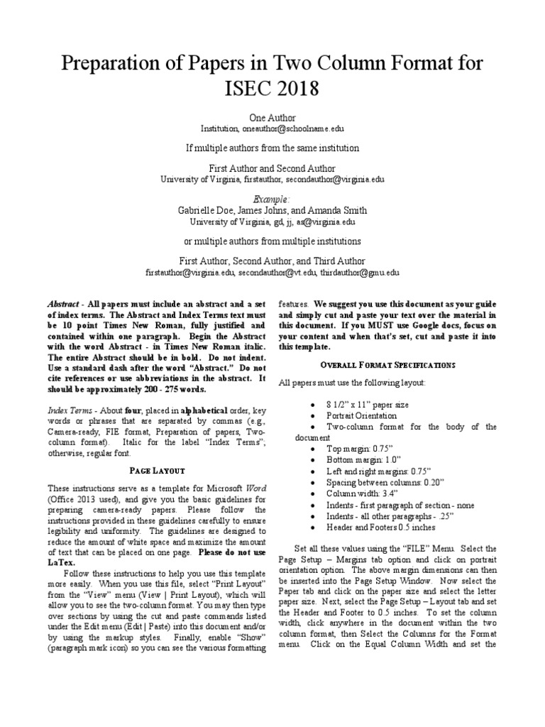 Preparation of Papers in Two Column Format For ISEC 2018 | Download Free PDF | Paragraph | Page ...