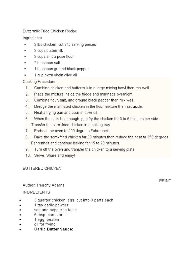 Buttermilk Fried Chicken Recipe | PDF