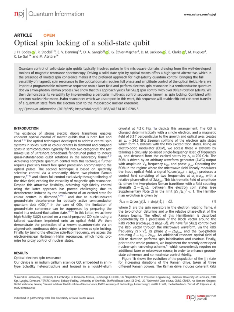 Optical Spin Locking (Nature) | PDF | Electron Paramagnetic Resonance ...