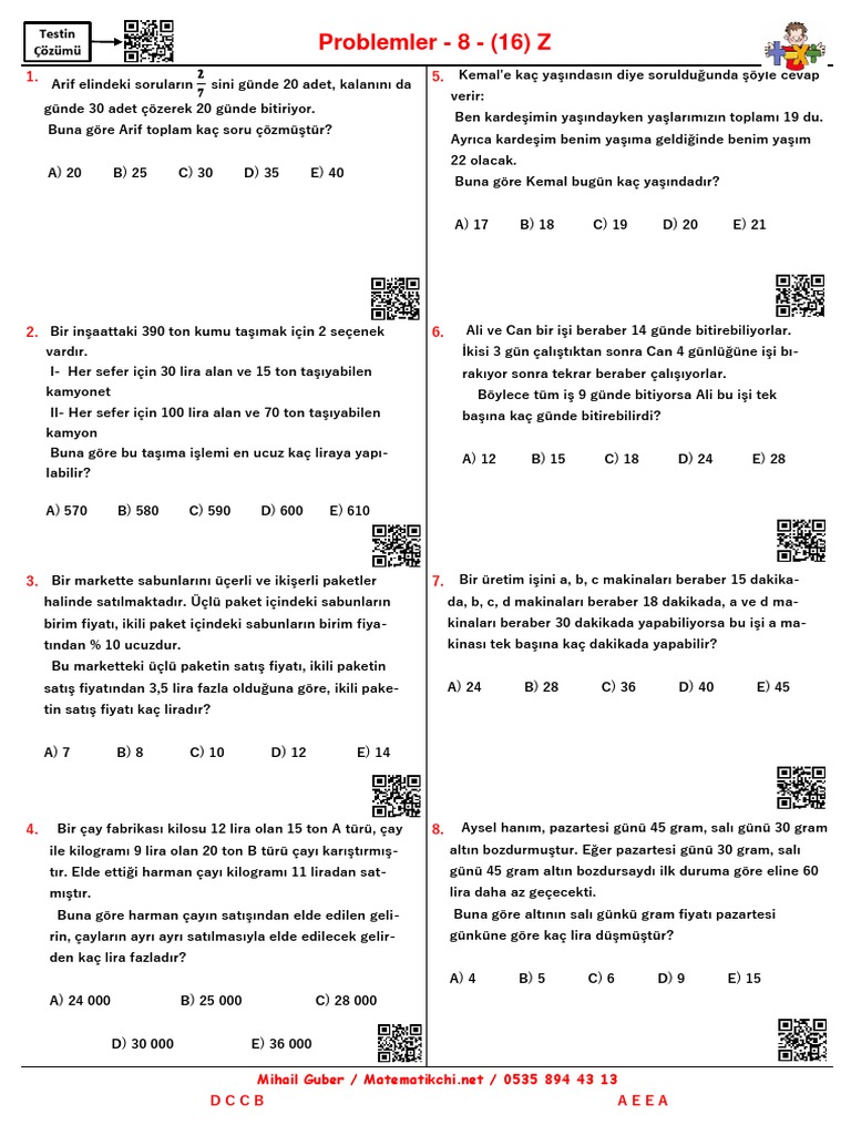 Problemler 8 Z 16 QR YS | PDF