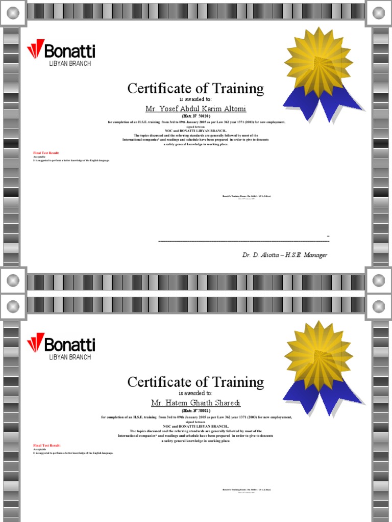 Certificate - Safety Training | PDF | Labor | Safety