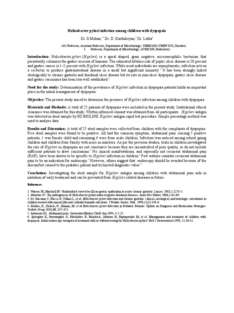 Poster Helicobacter Pylori Infection Among Children With Dyspepsia | PDF | Indigestion ...