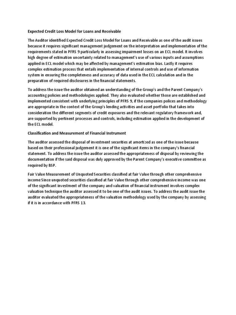 Expected Credit Loss Model For Loans and Receivable | PDF