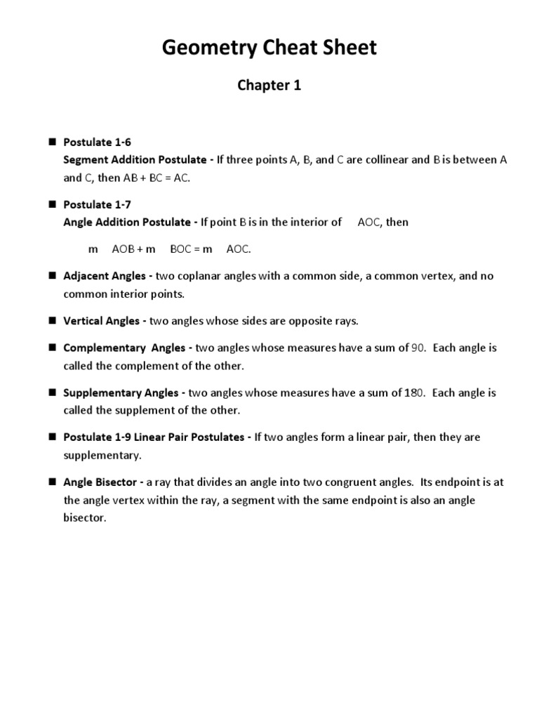 Geometry Cheat Sheet: Segment Addition Postulate - If Three Points A, B ...