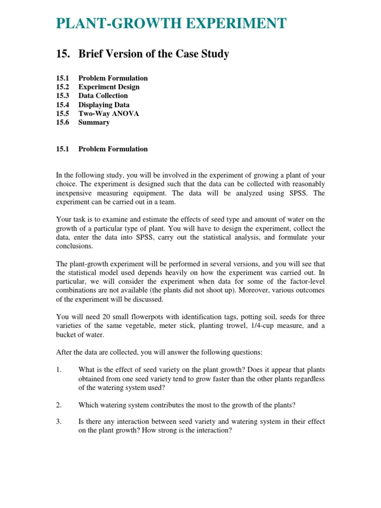 Plant-Growth Experiment: 15. Brief Version of The Case Study | PDF ...