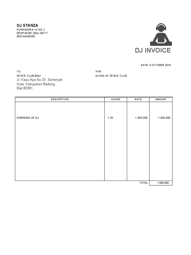 DJ Invoice Template | PDF