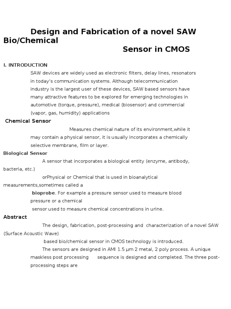 Design and Fabrication of A Novel SAW Bio | PDF | Sensor | Acoustics