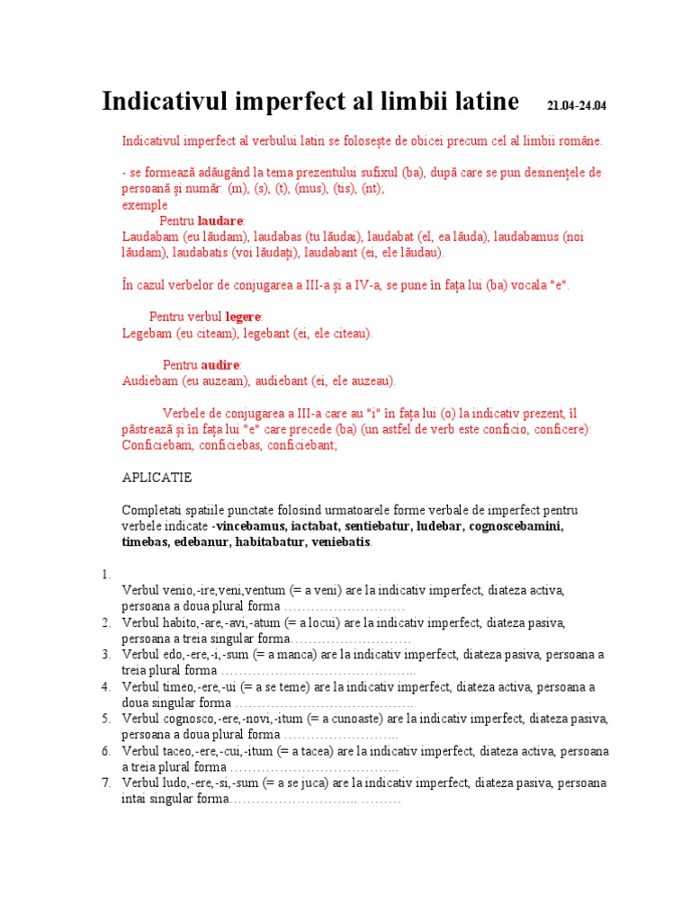 Imperfectul A7a | PDF