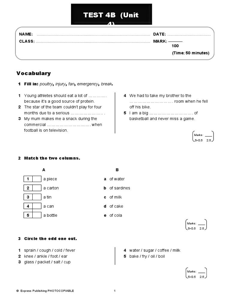 TEST 4B (Unit 4) : Vocabulary | PDF