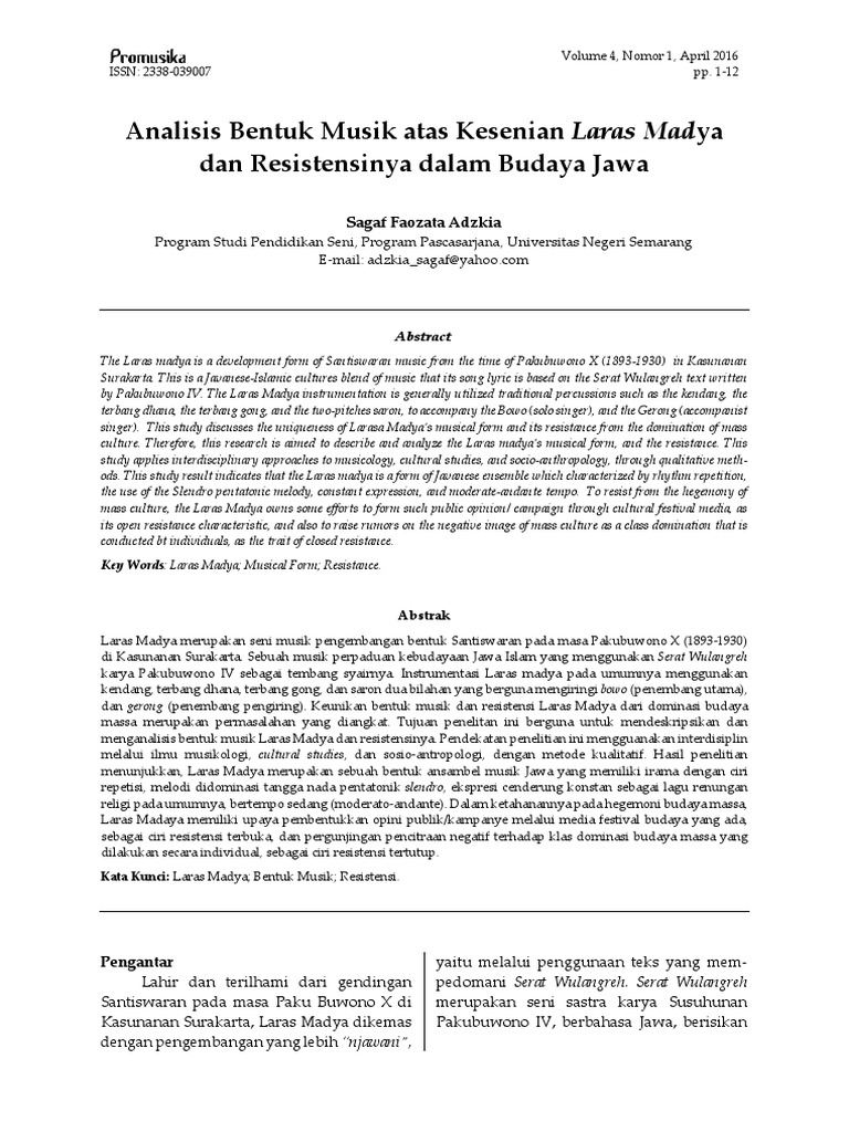 Analisis Bentuk Musik Atas Kesenian Laras Madya Dan Resistensinya Dalam ...