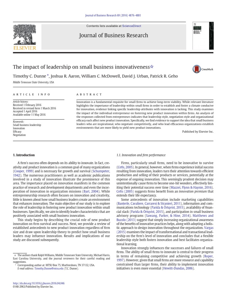 Leadership's Role in Small Business Innovation | PDF | Leadership ...