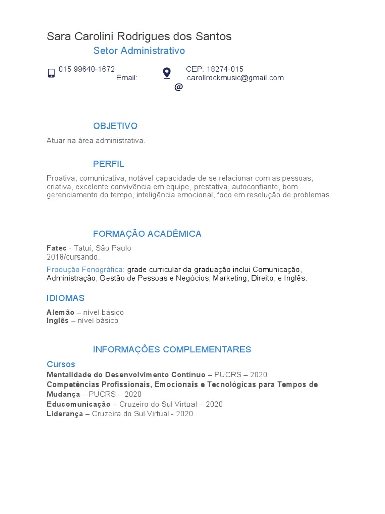 Modelo-De-Curriculo-Estudante Sara | PDF