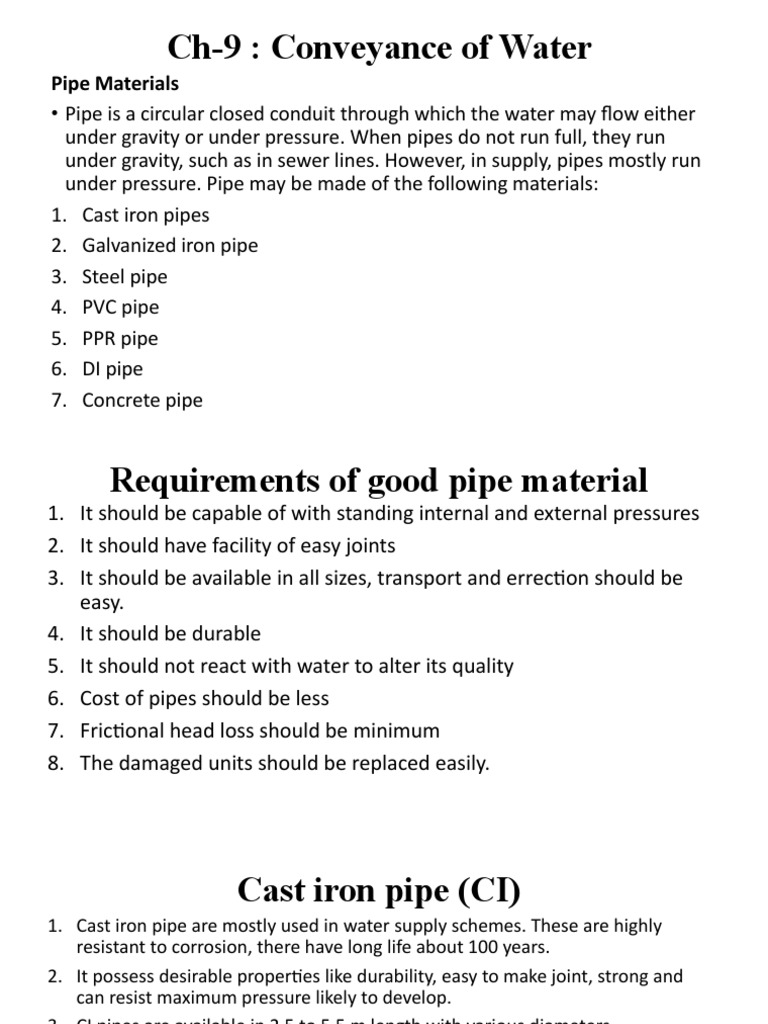 COnveyance of Water and Valve | PDF | Pipe (Fluid Conveyance ...