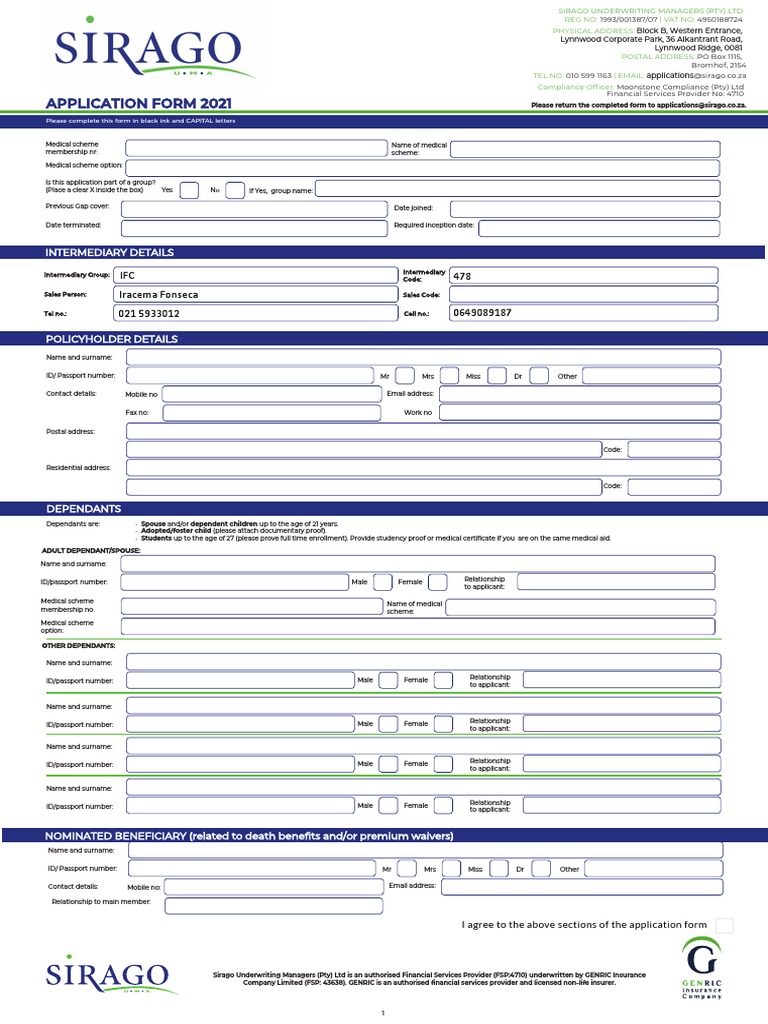 Sirago Application Form 2021 Editable | PDF | Underwriting | Insurance