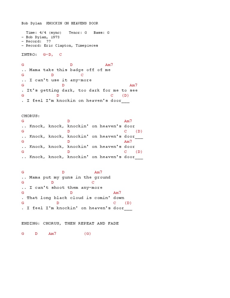Bob Dylan KNOCKIN ON HEAVENS DOOR | PDF | Rock Songs | Songs