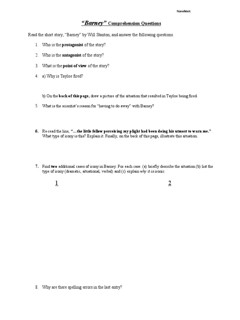 "Barney": Comprehension Questions | PDF | General Fiction