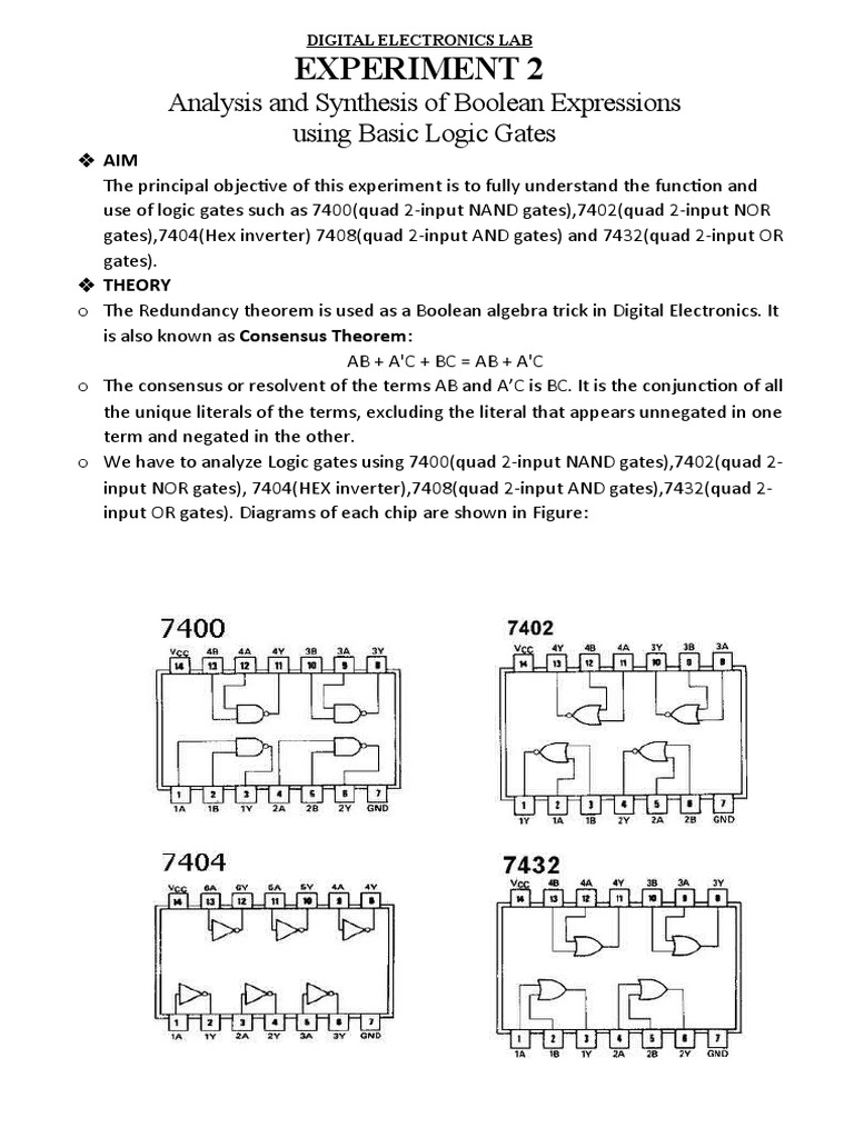 Experiment 2: Analysis and Synthesis of Boolean Expressions Using Basic ...
