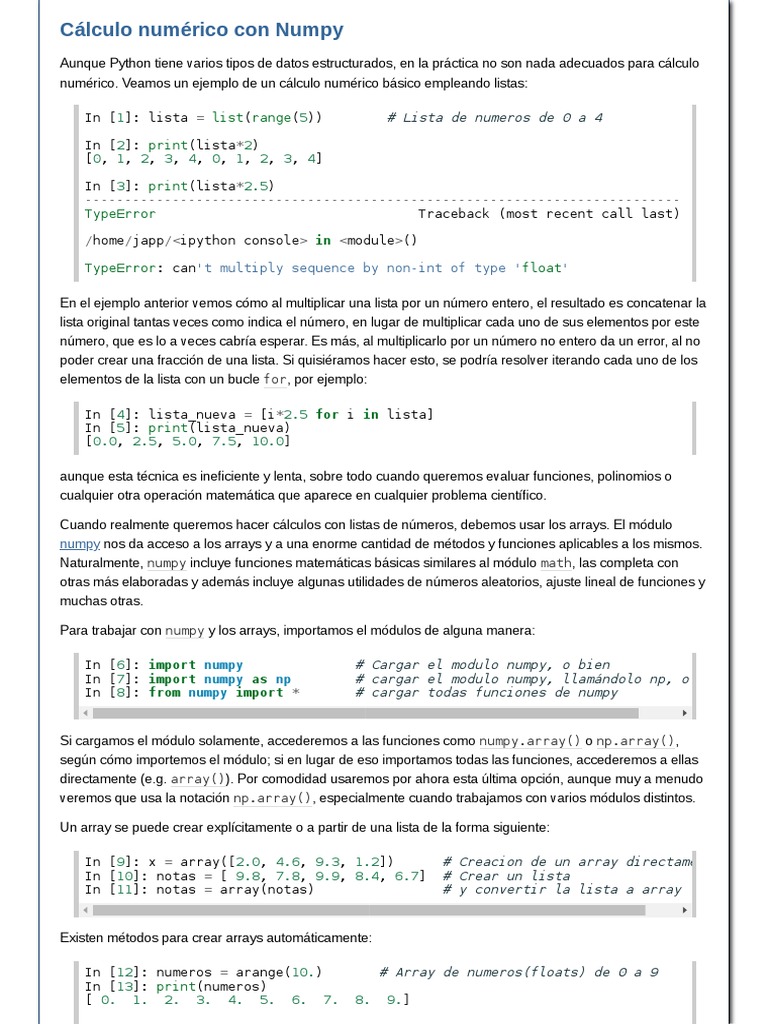 Cálculo Numérico Con Numpy | PDF | Estructura de datos de matriz ...