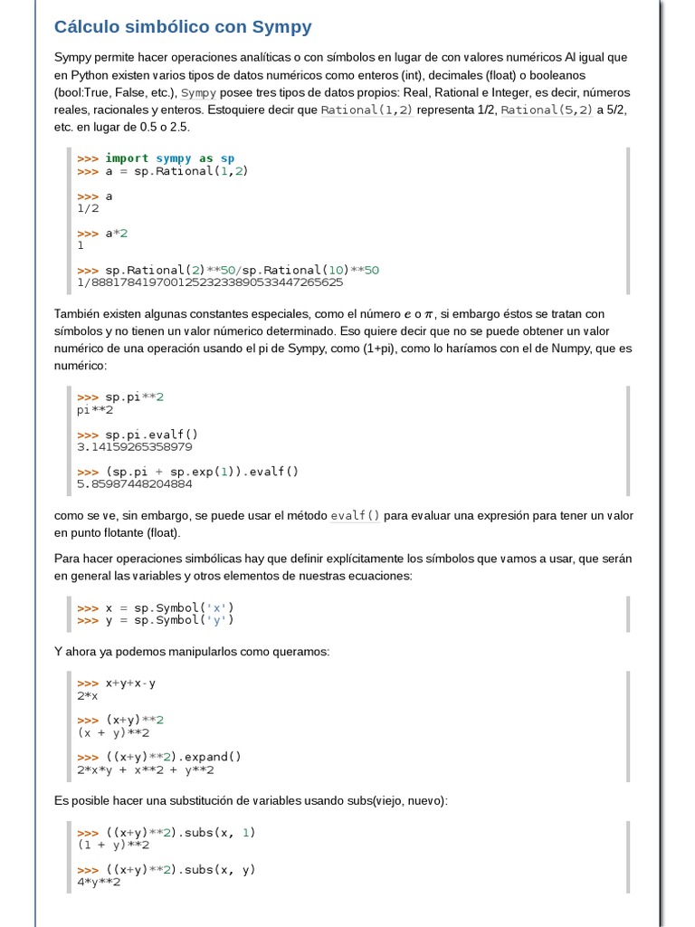 Cálculo Simbólico Con Sympy | PDF | Pi | Integral