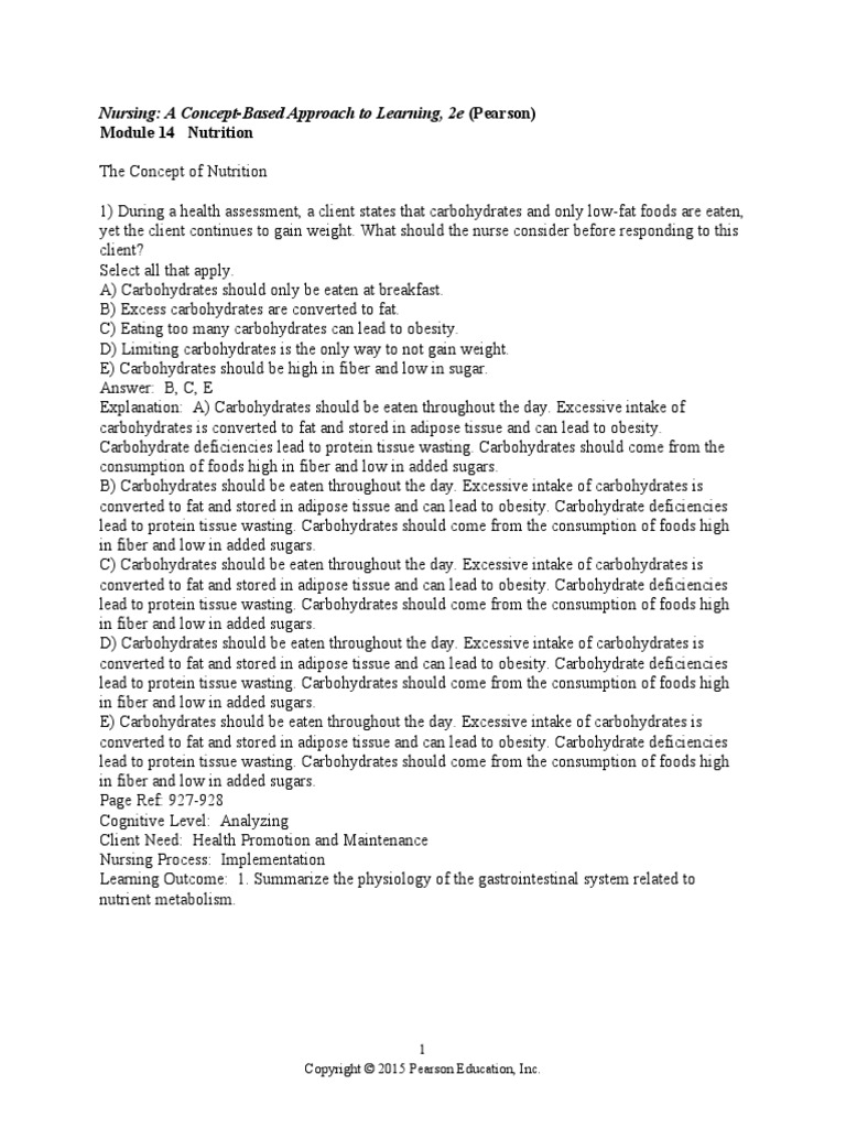 Nutrition - Nursing Test Questions | PDF | Carbohydrates | Diet (Nutrition)