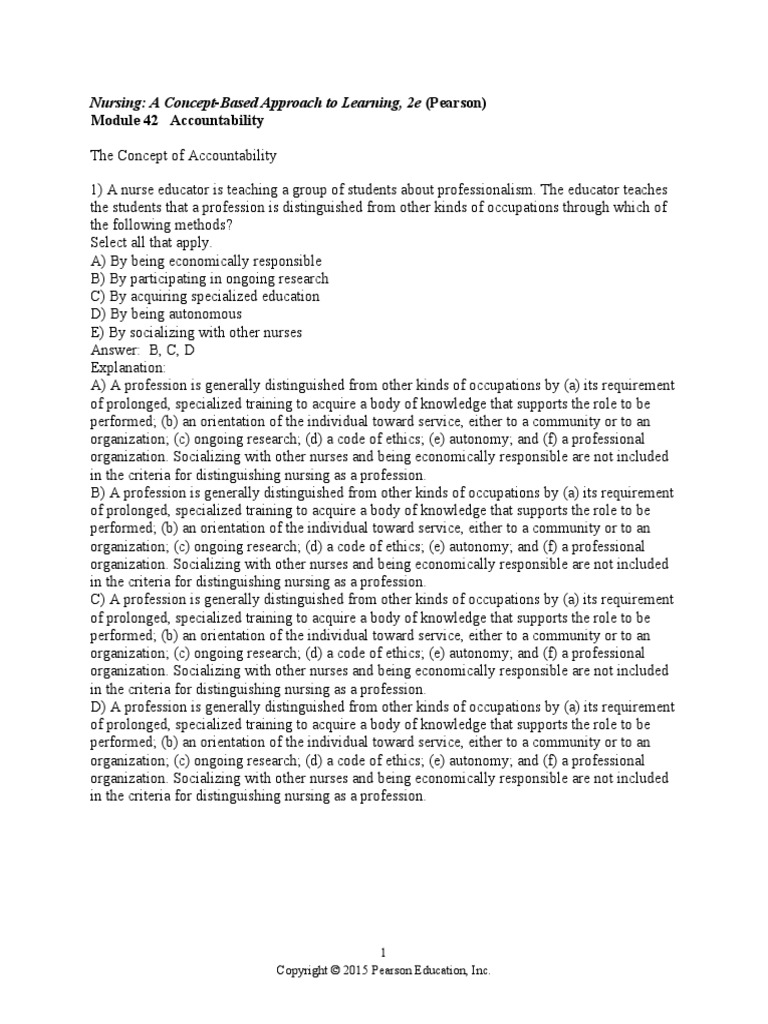 Accountability - Nursing Test Questions | PDF | Nursing | Preventive ...