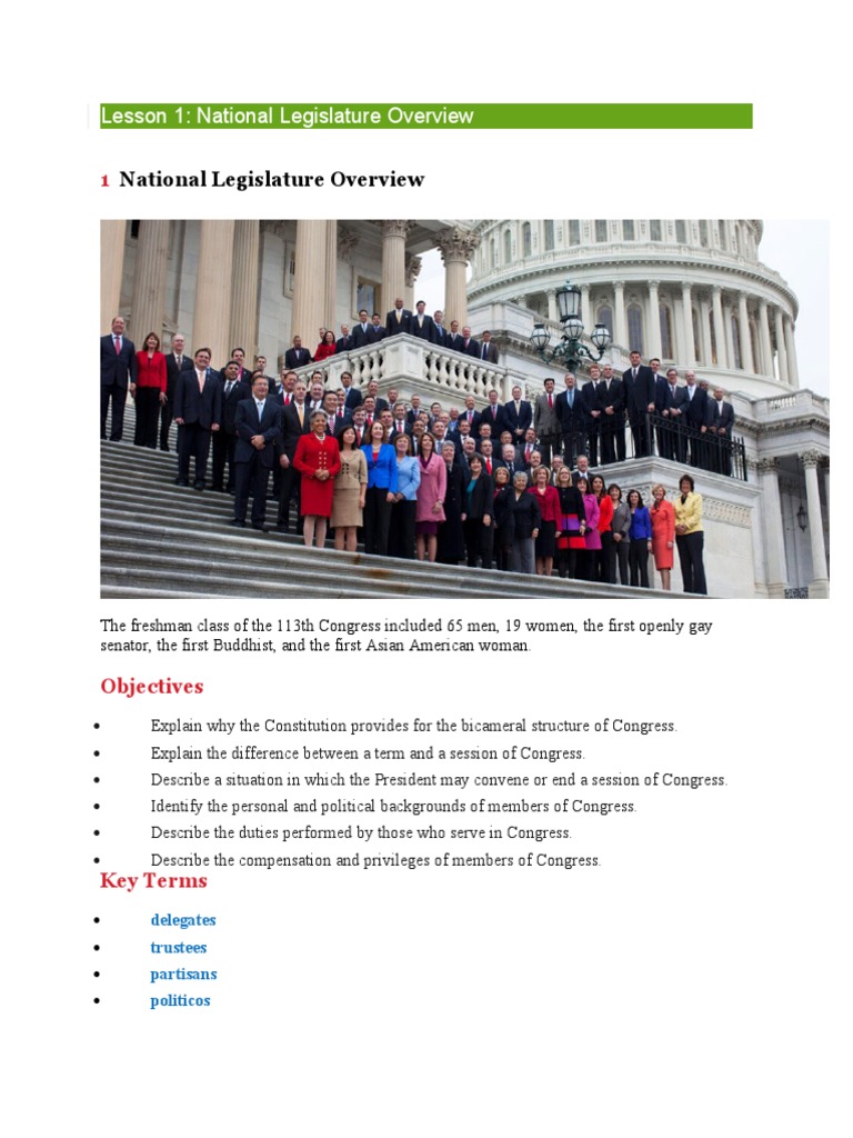 Overview of the National Legislature | PDF | United States Congress ...