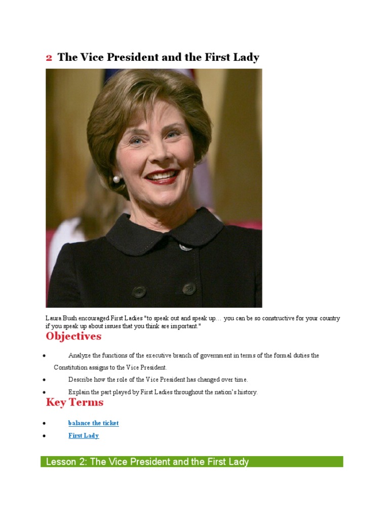 Evolution of Vice Presidency and First Ladies | PDF | Vice President Of ...