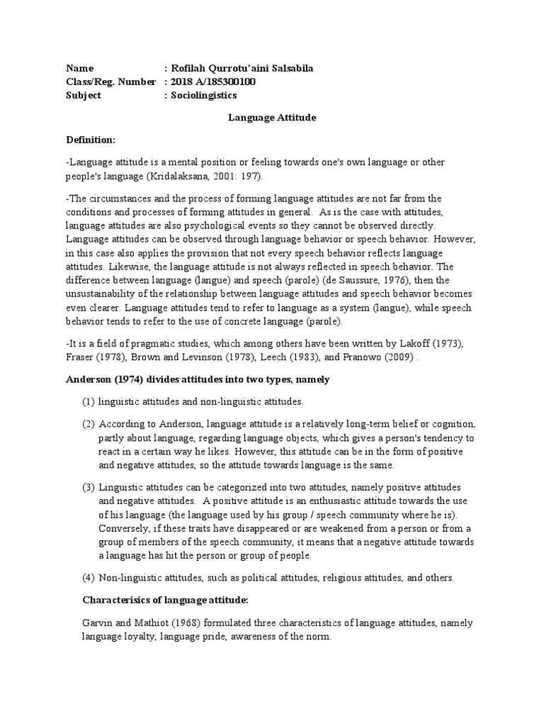 Language Attitudes in Sociolinguistics | PDF | Attitude (Psychology ...