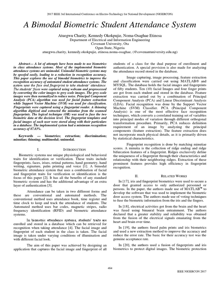 A Bimodal Biometric Student Attendance System | PDF | Biometrics ...