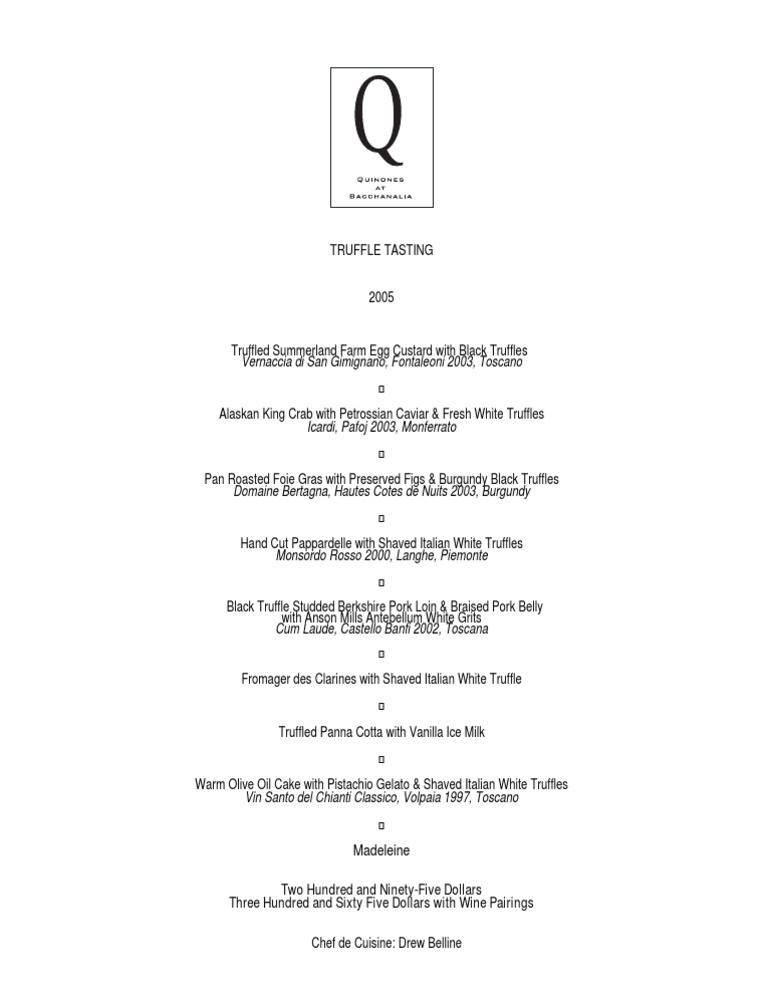 Truffle Tasting Menu 2005 | PDF | Cooking, Food & Wine