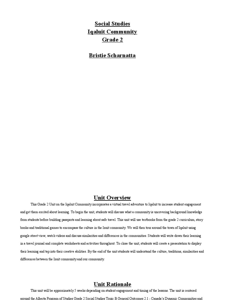 Grade 2 Iqaluit Community Unit Plan | PDF | Phonics | Information