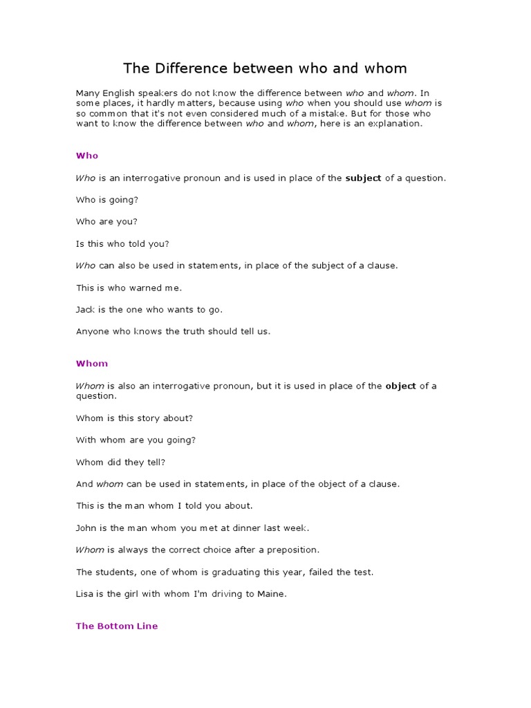 The Difference Between Who and Whom | PDF | Morphology | Grammar