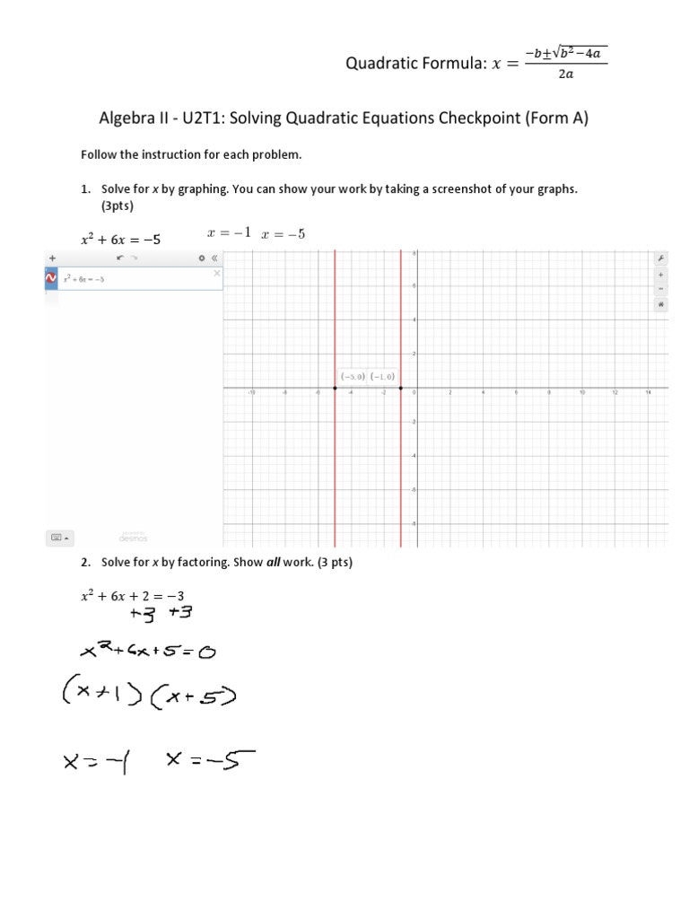 Quadratic Formula: Algebra II - U2T1: Solving Quadratic Equations ...
