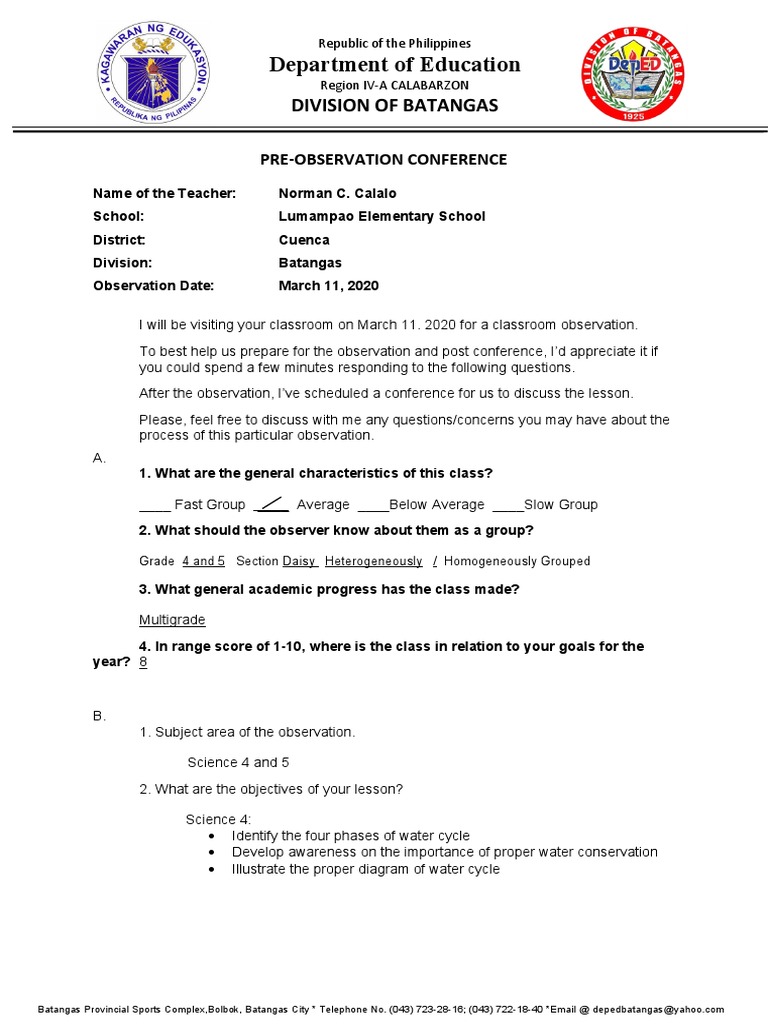 Pre Observation Conference | PDF | Communication | Behavior Modification