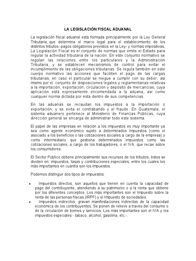 La Legislación Fiscal Aduanal | PDF | Impuestos | aduana