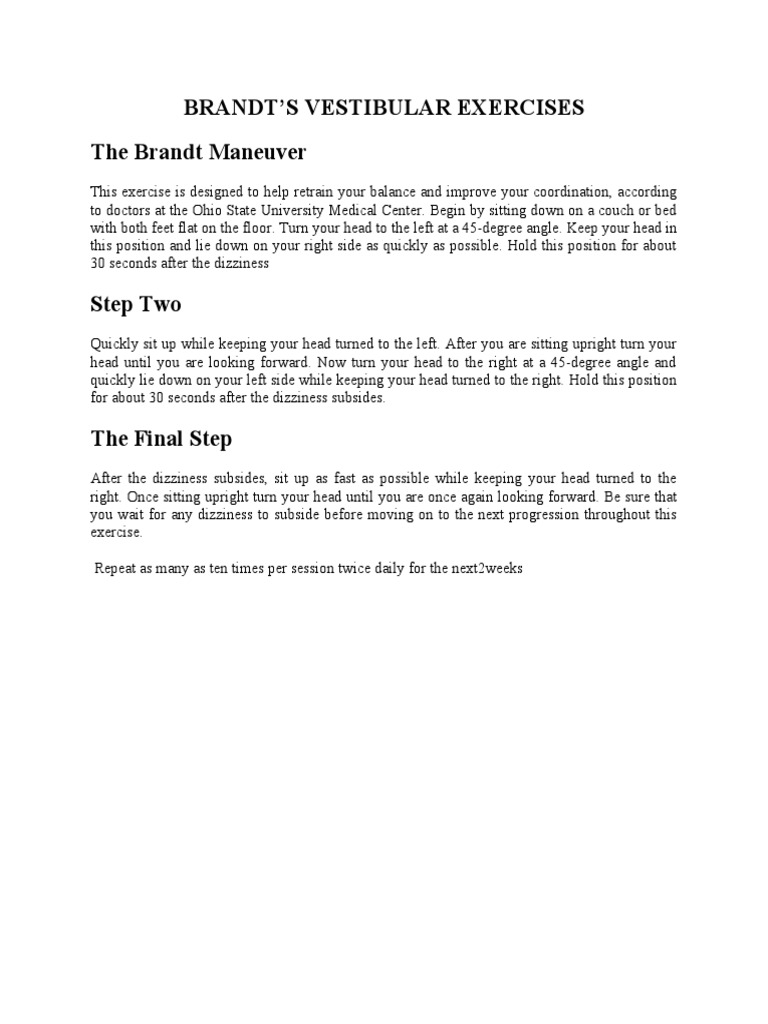 Exercise For Dizziness-BRANDT | PDF