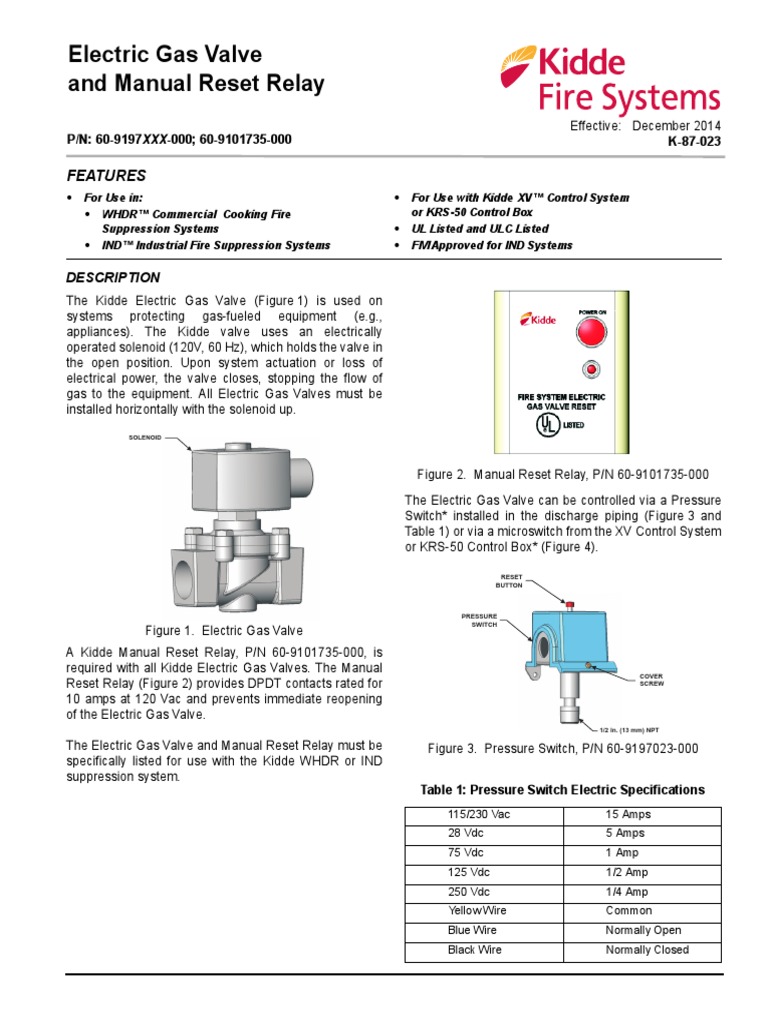 Electric Gas Valve and Manual Reset Relay: Features | PDF | Switch | Relay