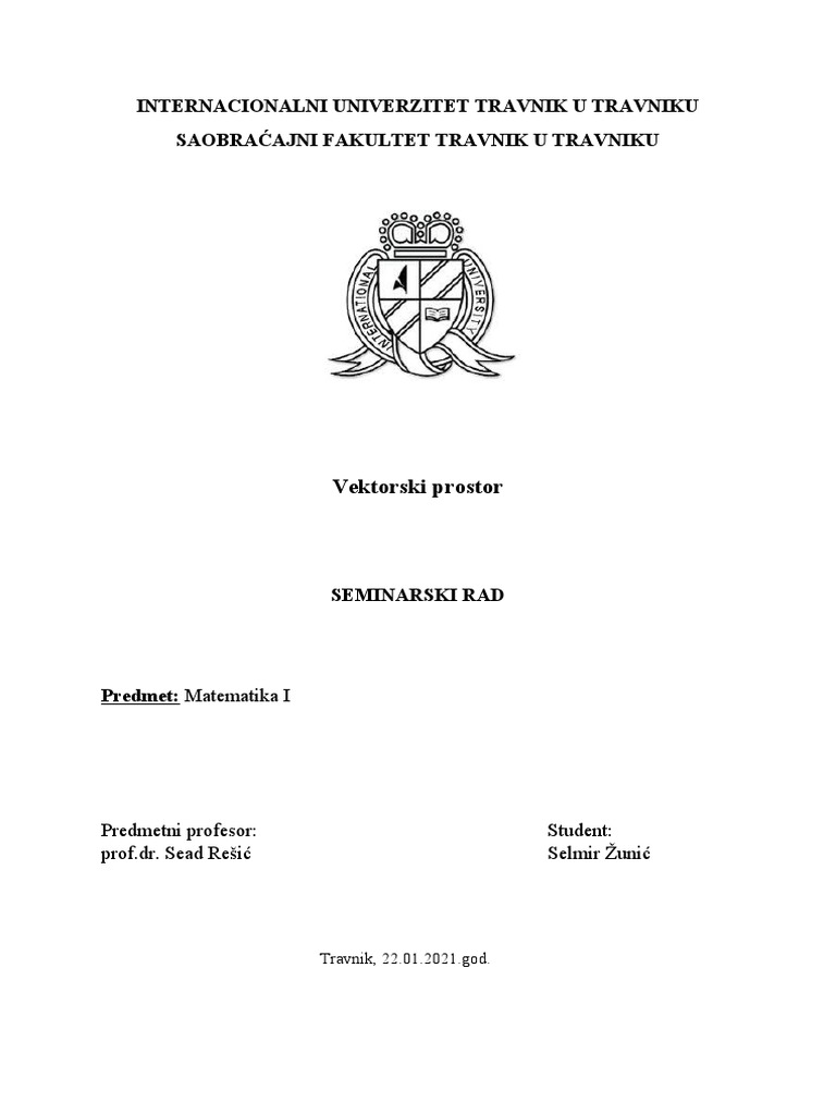 Seminarski Rad - Vektorski Prostor Matematika I | PDF