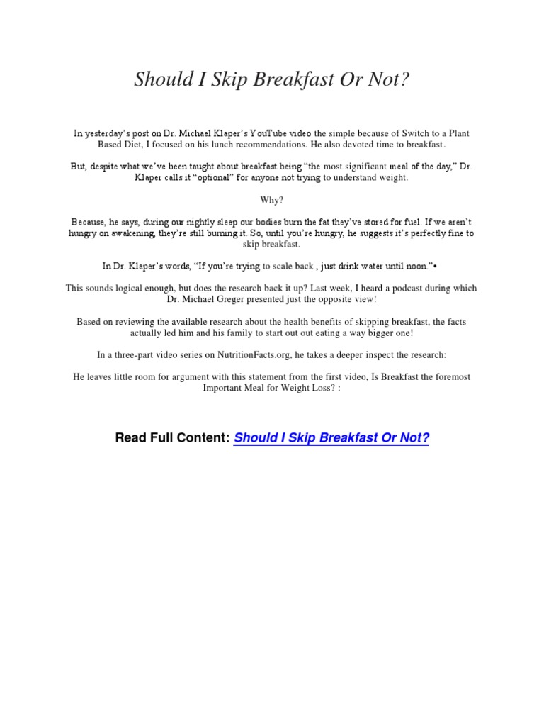 Should I Skip Breakfast or Not? | PDF