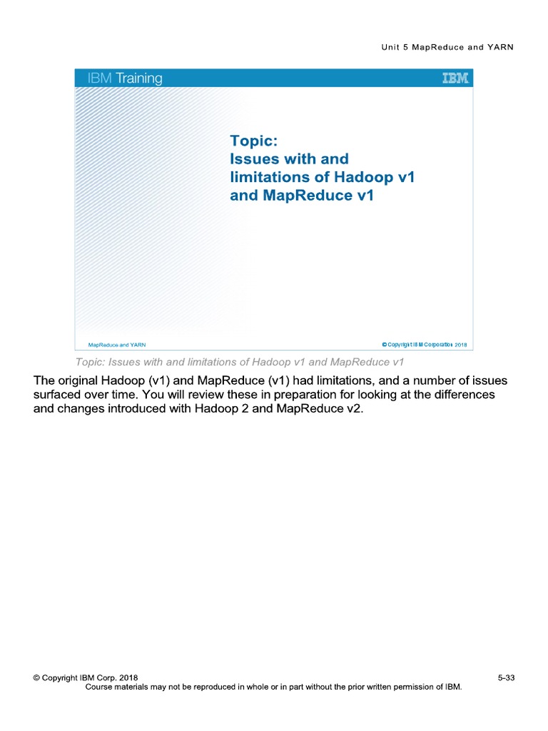 Unit 5.2 Issues With and Limitations of Hadoop v1 and MapReduce v1 | PDF