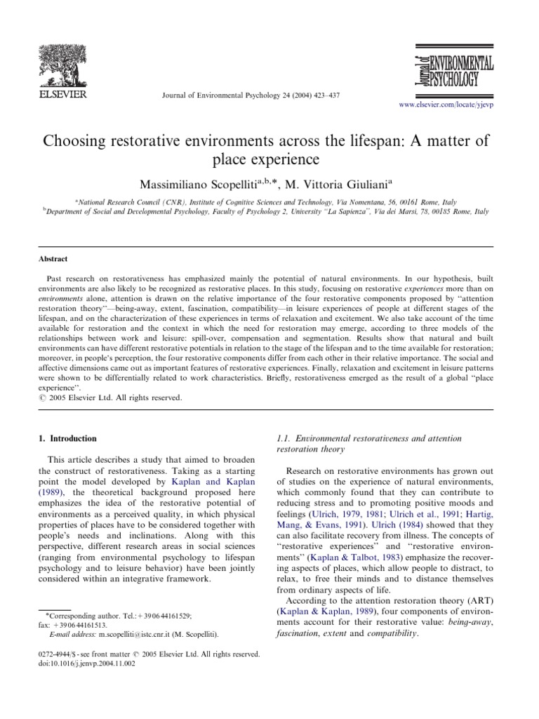 Choosing Restorative Environments Across | PDF | Affect (Psychology ...