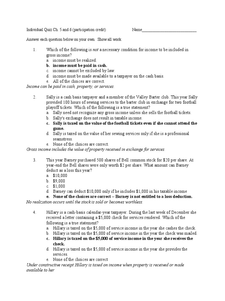 Quiz #1 Ch. 5 and Ch. 6 Solution | PDF | Tax Deduction | Gross Income