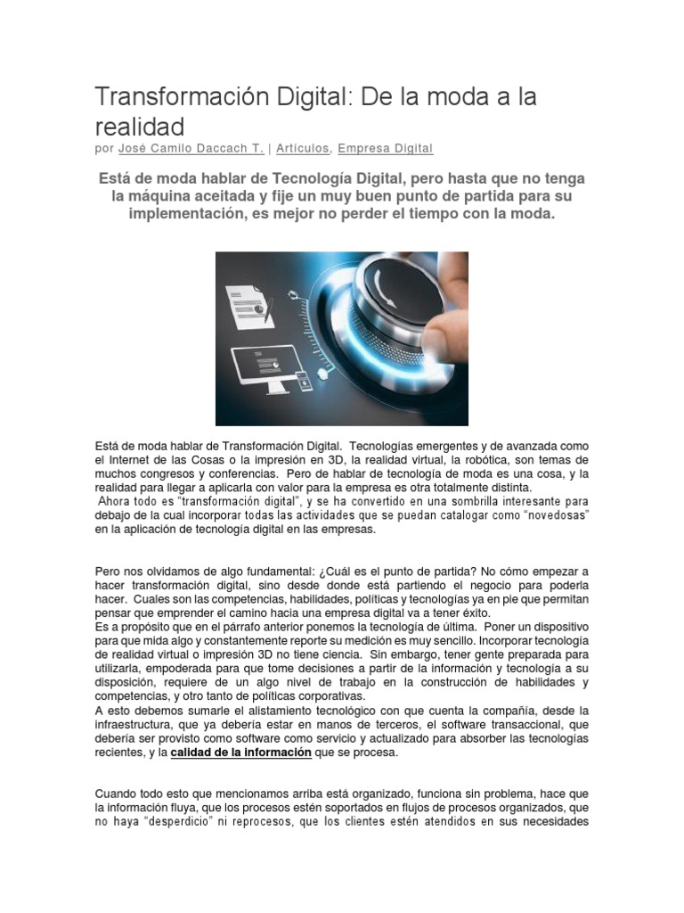 Transformación Digital | PDF | Modelo de negocio | Cliente